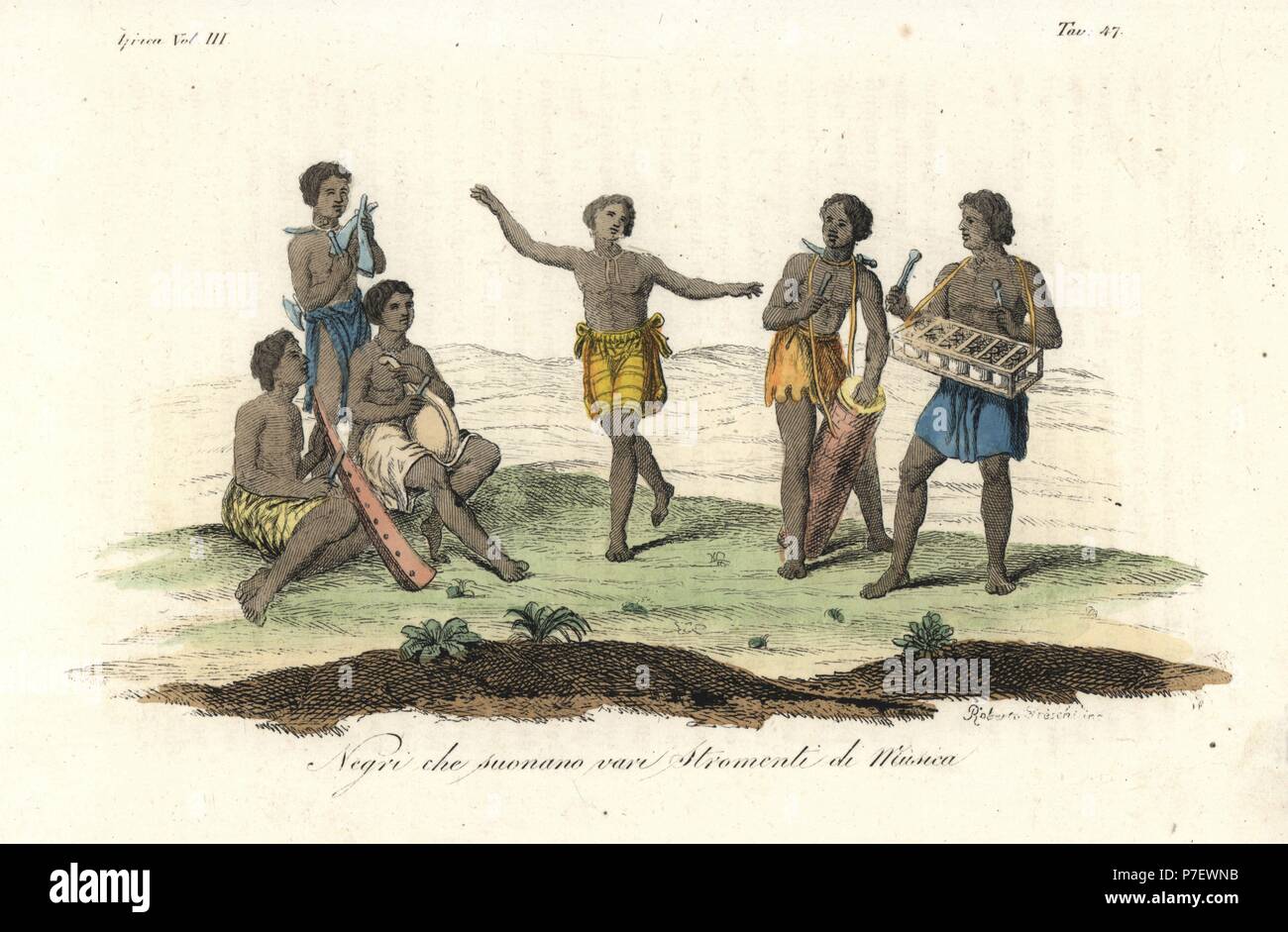 Natives of the Kingdom of Kongo (Congo) playing various musical ...