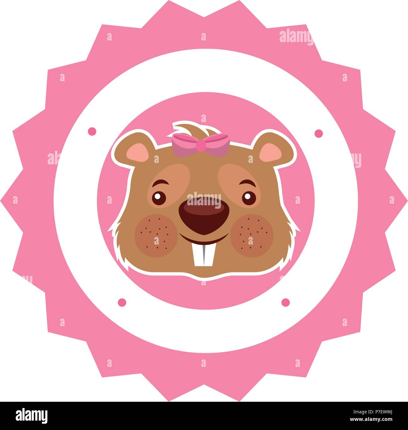 cute girl beaver funny label vector illustration Stock Vector Image ...