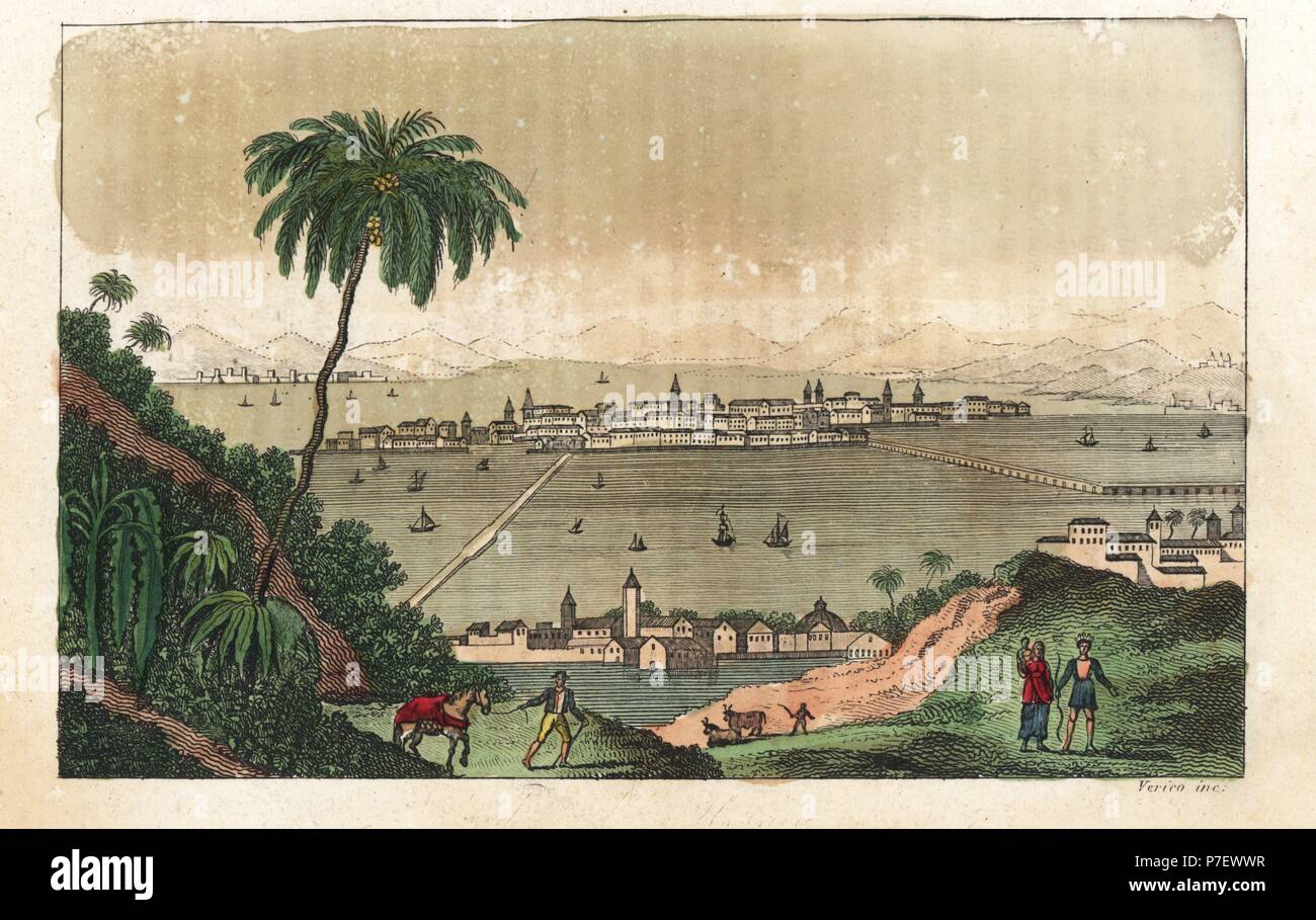 View of Mexico City, circa 1820. Handcoloured copperplate engraving by ...