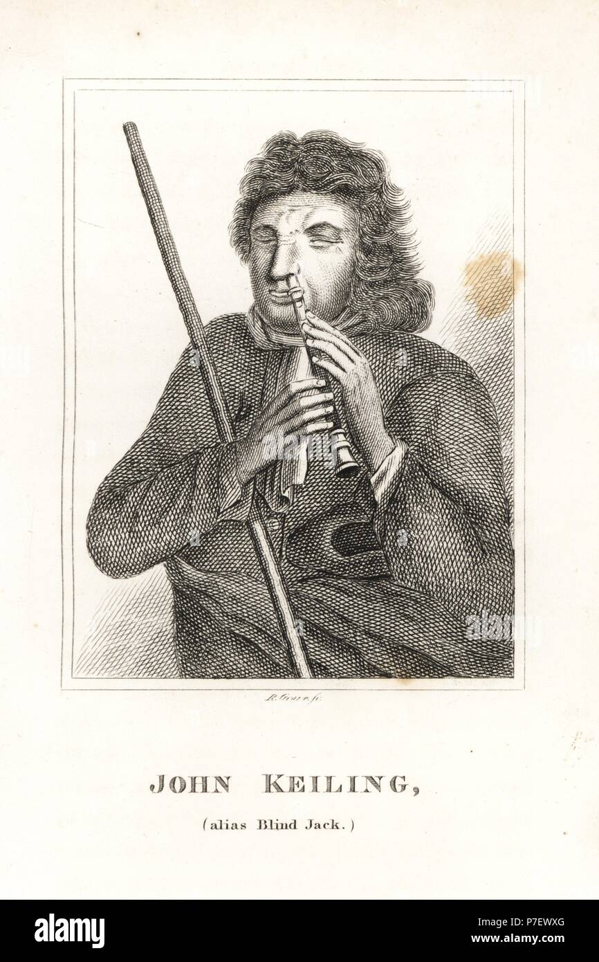 John Keiling, Blind Jack, London street performer on the flageolet with ...