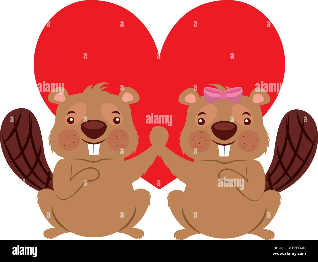 cute couple beaver animal in love heart vector illustration Stock ...