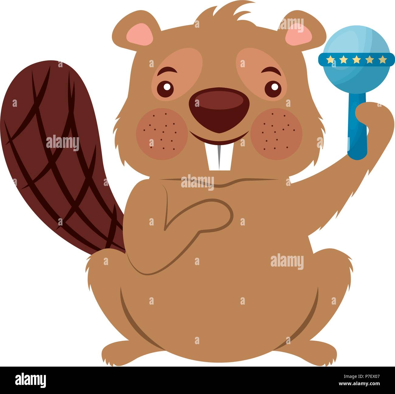 cute beaver funny rattle toy vector illustration Stock Vector Image ...