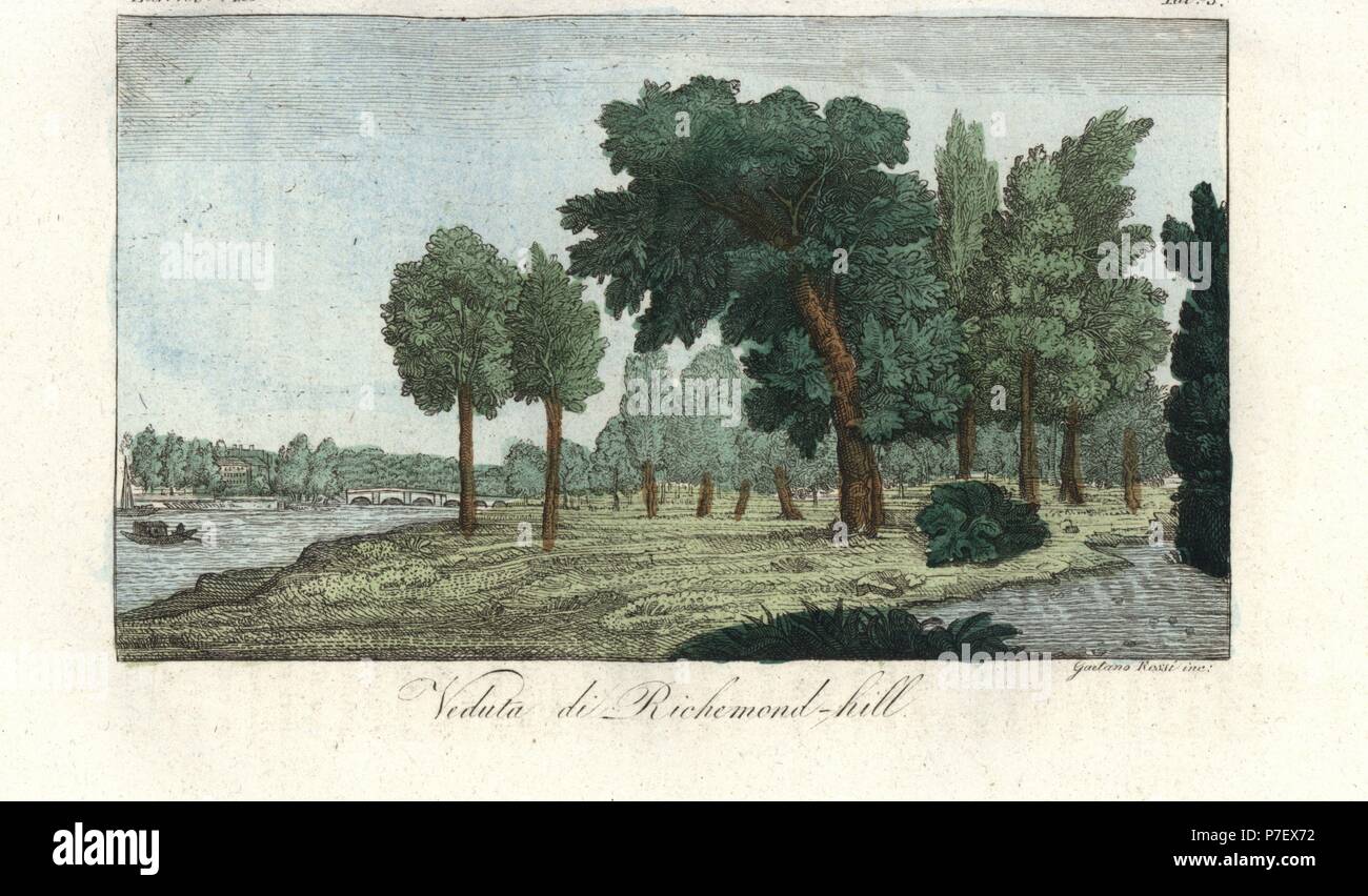 View of Richmond Hill, London, early 19th century. Handcoloured ...