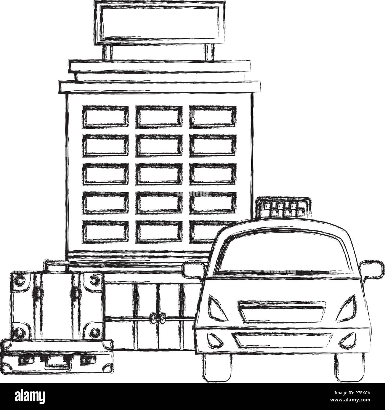 hotel building facade travel taxi luggage vector illustration Stock ...