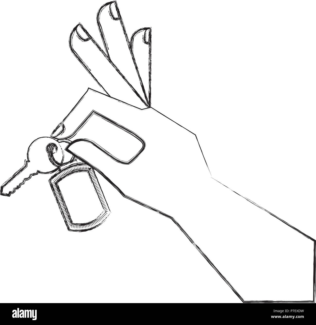 hand holding keychain and key vector illustration Stock Vector Image ...