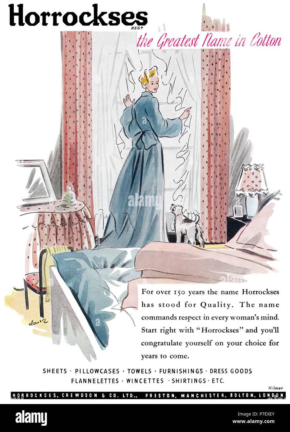 1950 British advertisement for Horrockses soft furnishings and bedlinen ...