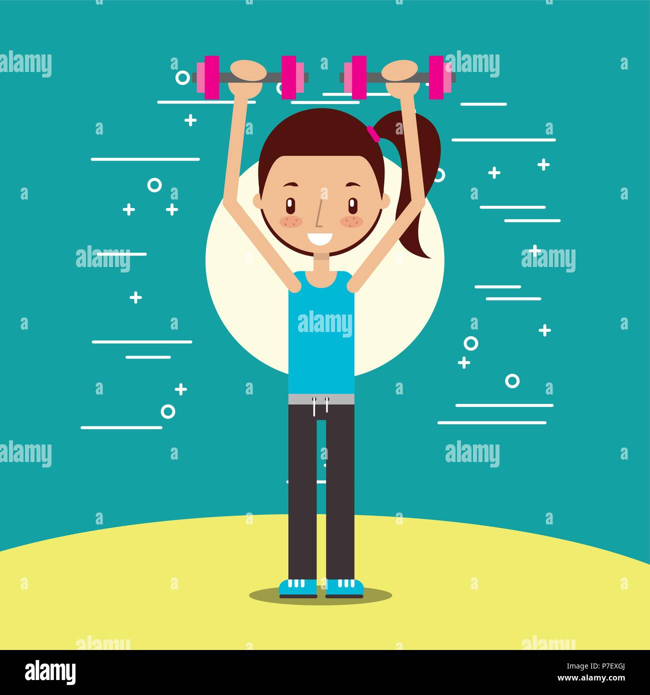 cute girl training lifting weight vector illustration Stock Vector ...