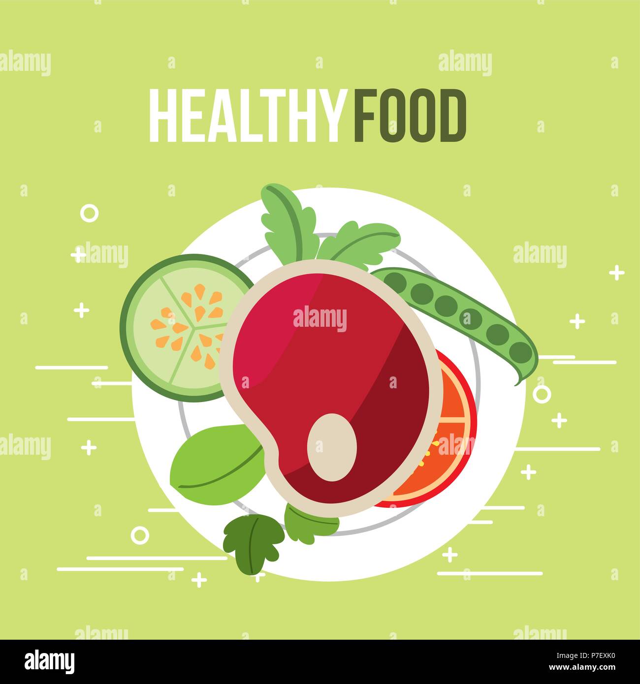 meat and tomato cucumber fresh healthy food vector illustration Stock ...