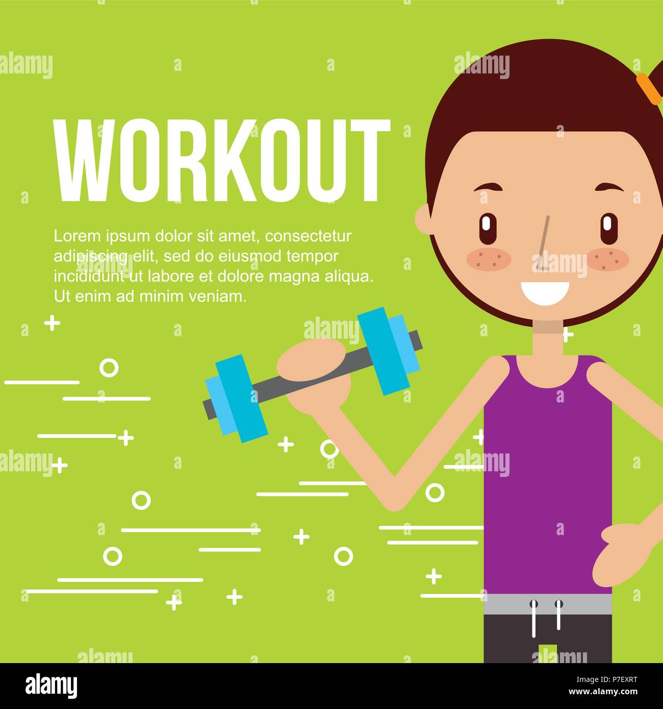 cute girl training with dumbbell fitness vector illustration Stock ...