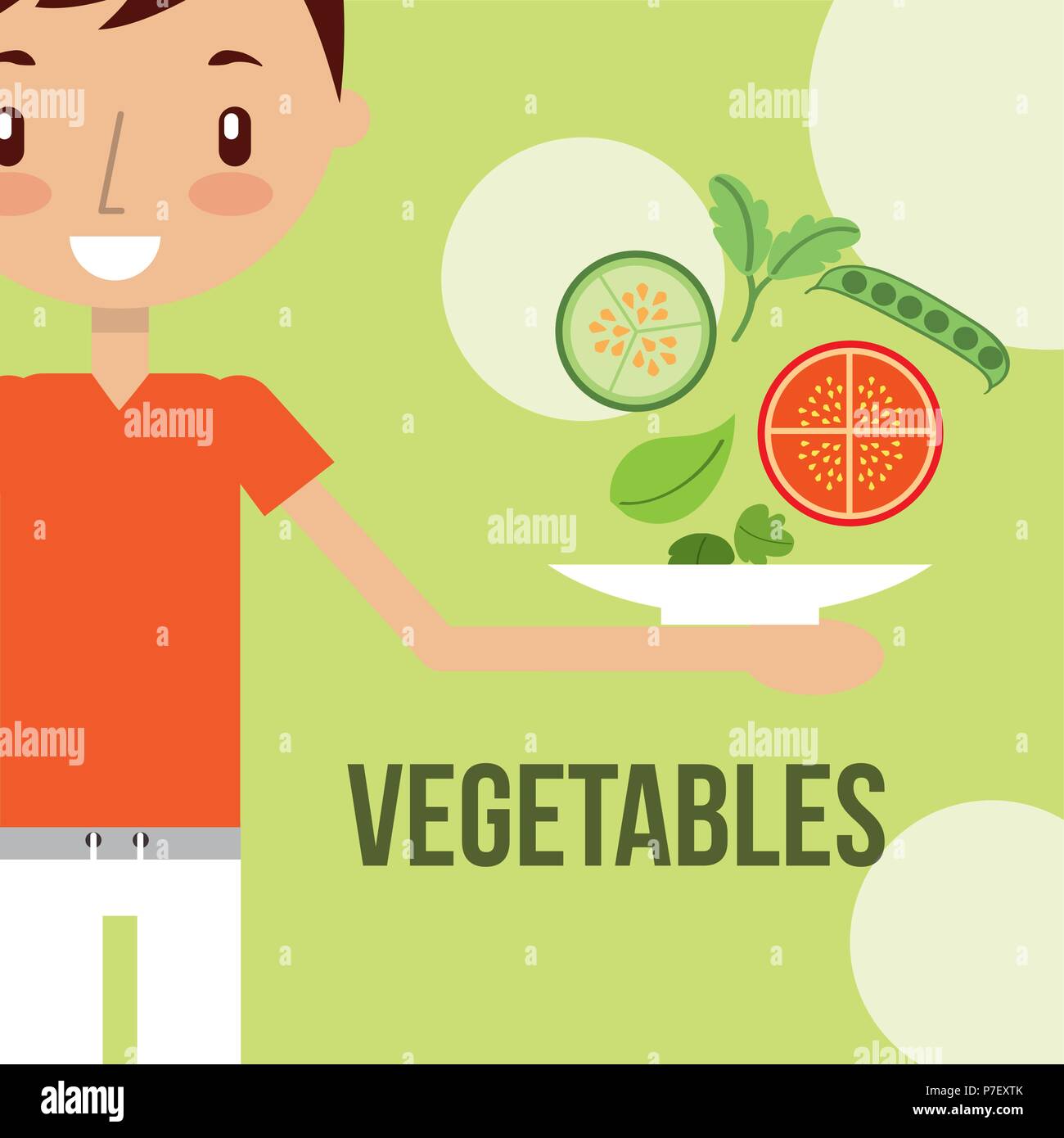 little boy with fresh vegetable healthy food vector illustration Stock ...