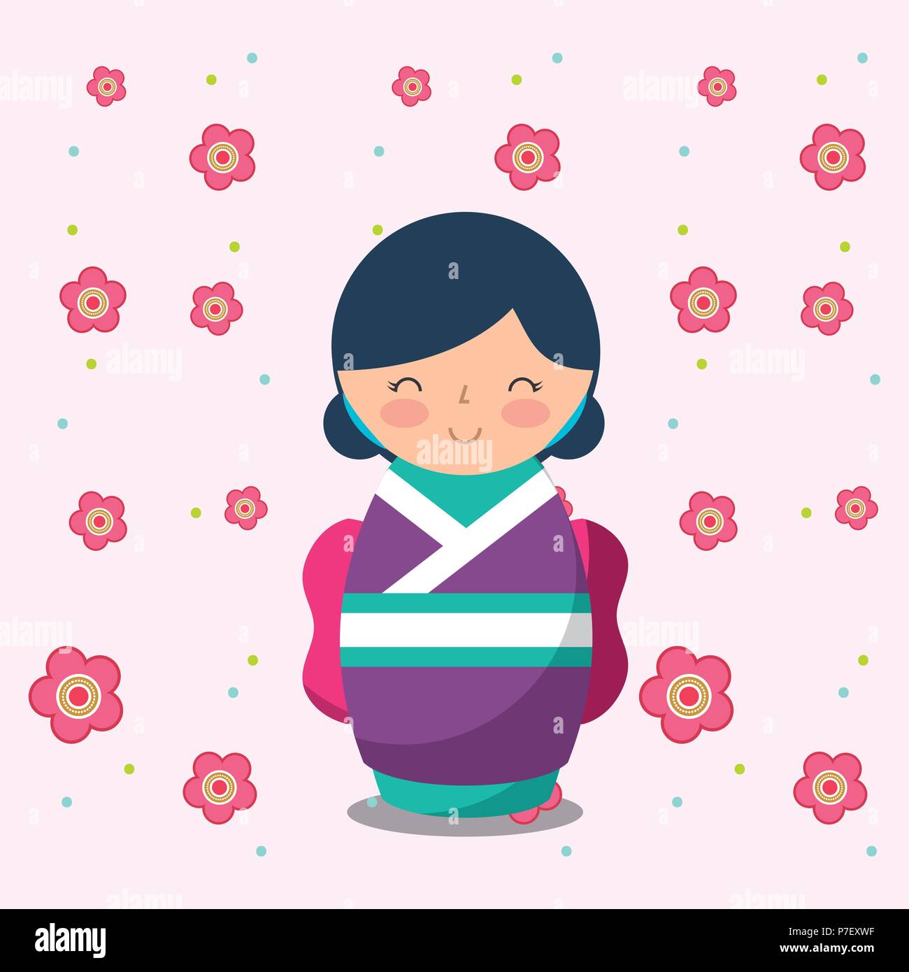 japanese kokeshi doll in kimono vector illustration Stock Vector Image ...