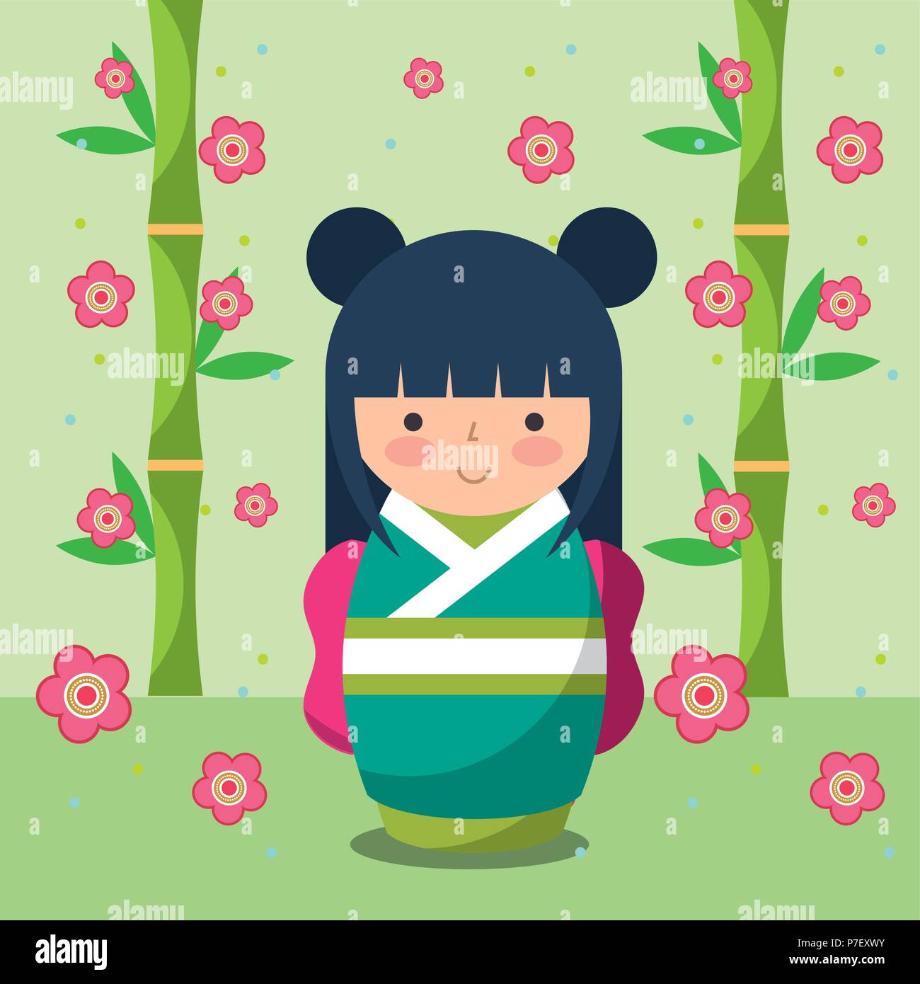 japanese kokeshi doll in kimono vector illustration Stock Vector Image ...