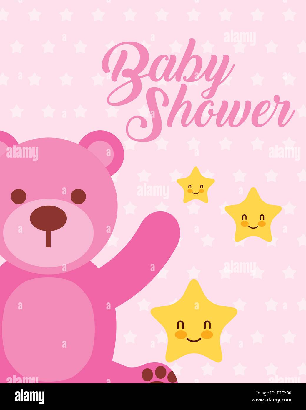 cute pink bear and stars cartoon baby shower card Stock Vector Image ...