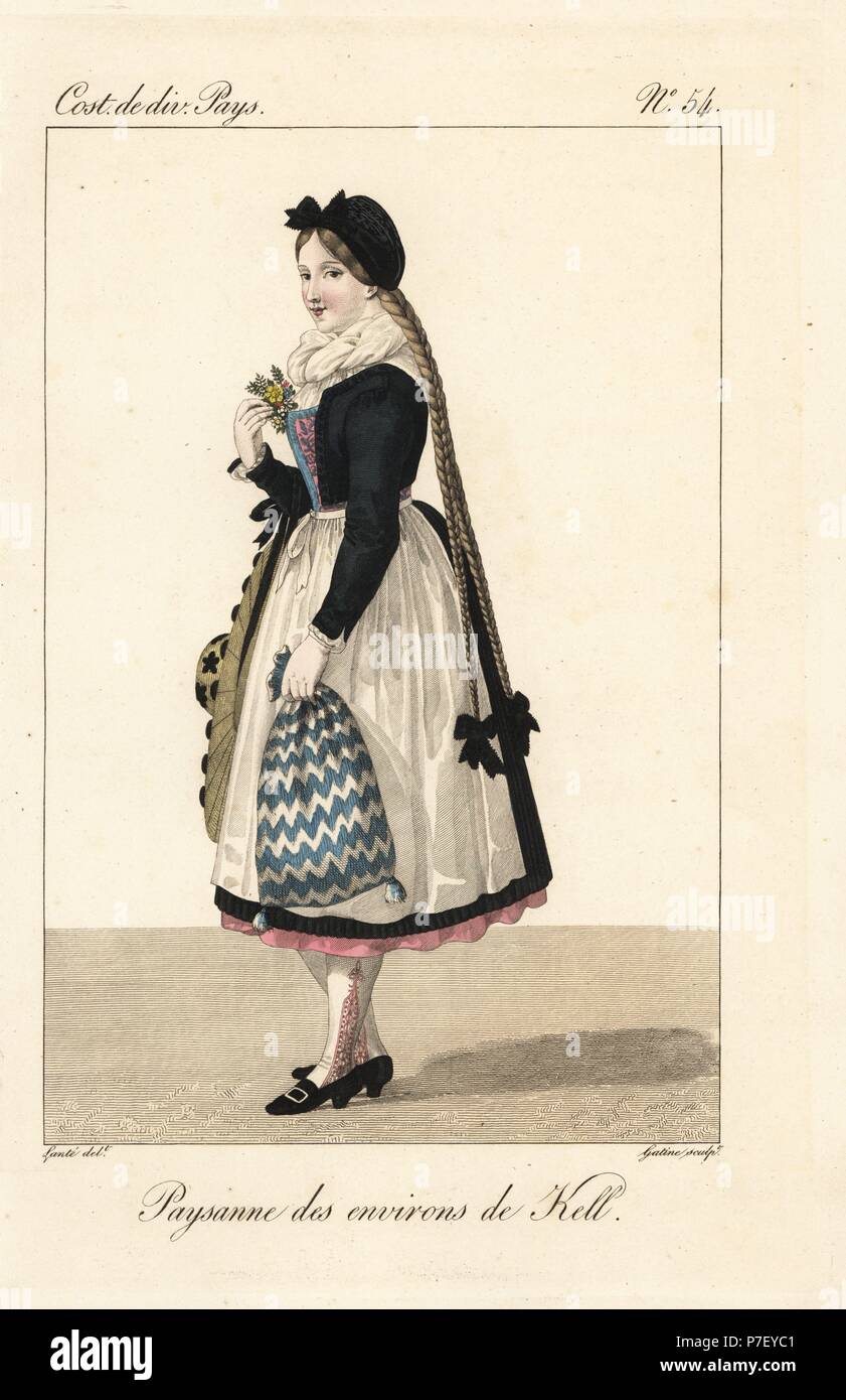 Peasant girl of the environs of Kell am See, Germany, 19th century. She ...