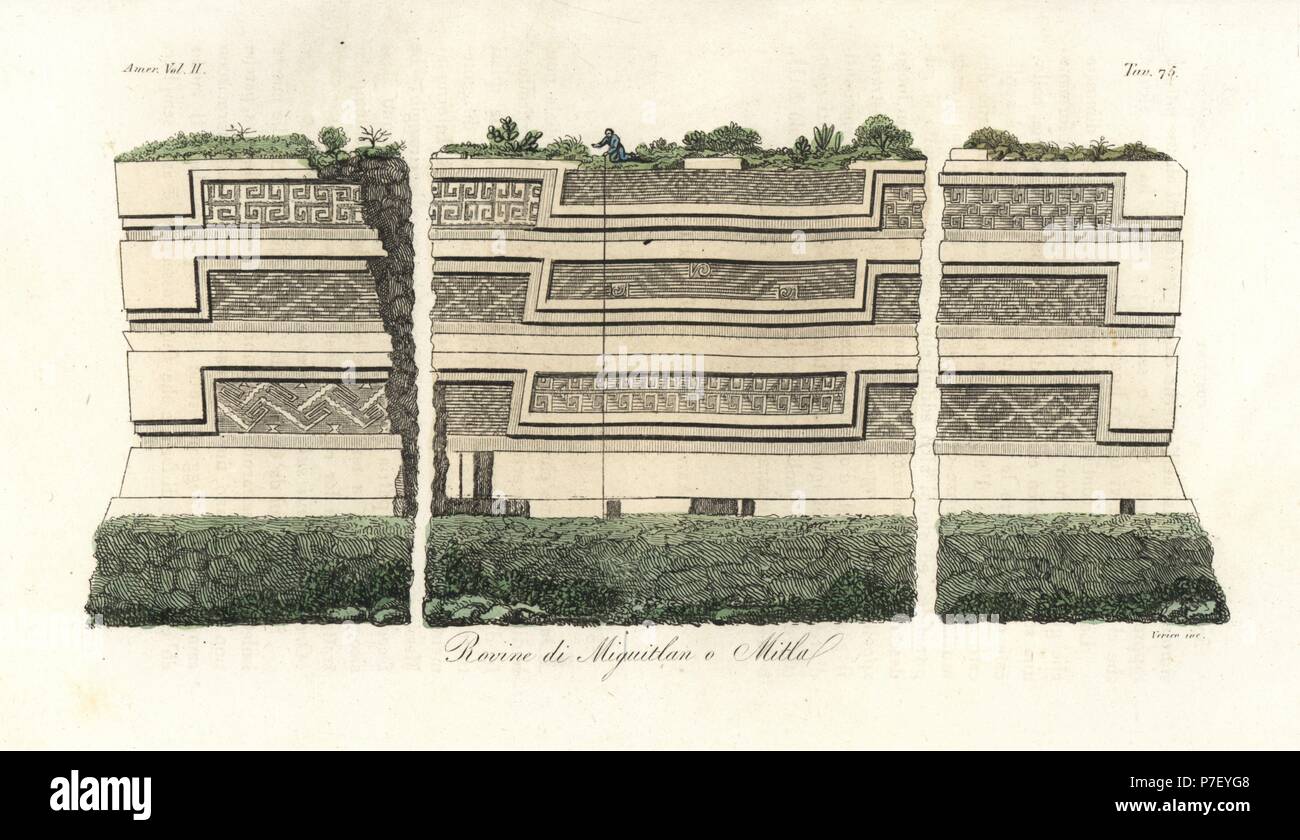 Ruins of the tombs of Mitla or Miguitlan, Mexico. Handcoloured ...