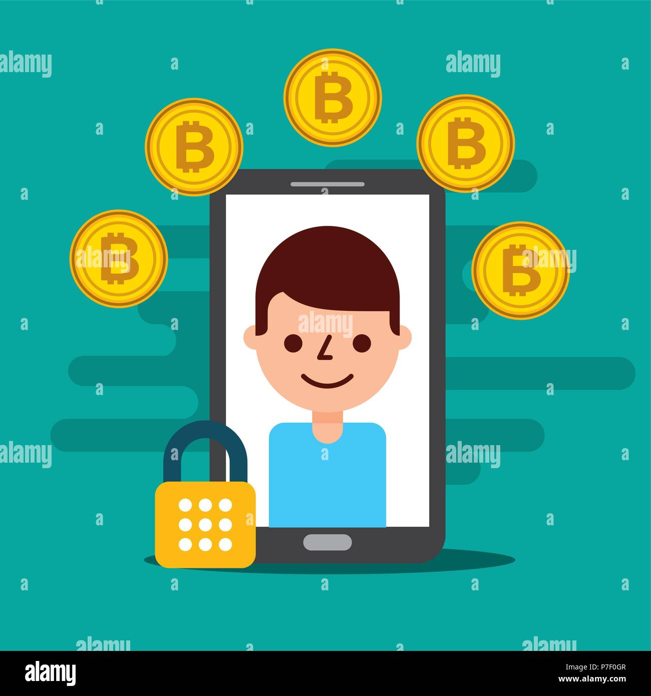smartphone man on screen cyber security bitcoin Stock Vector Image ...