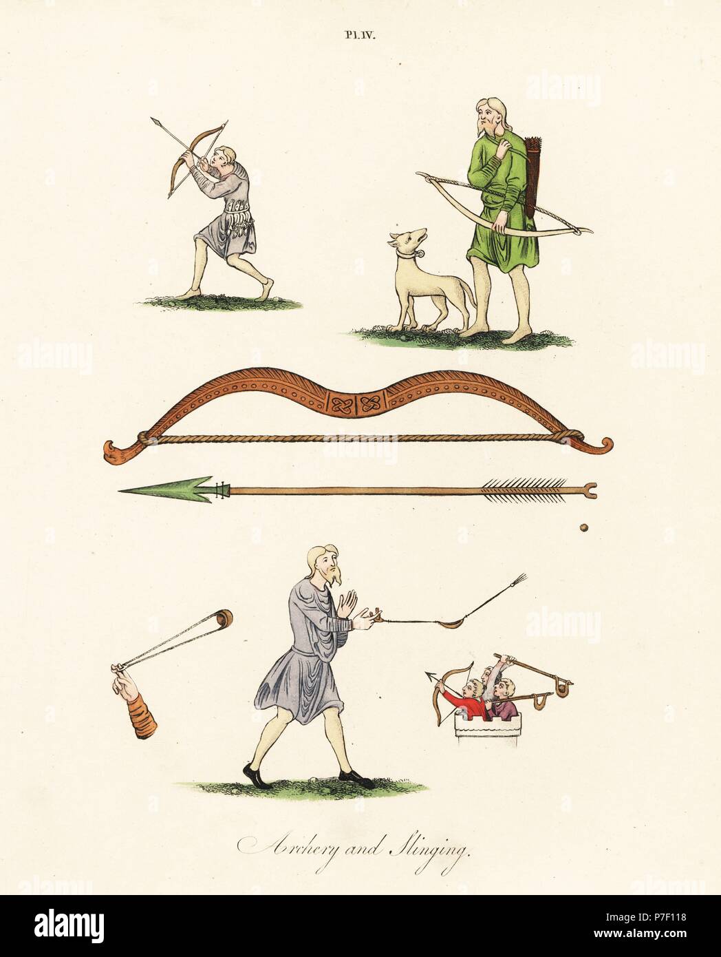 Saxon archers with bow and hunting dog, 8th century (top), Saxon bow ...