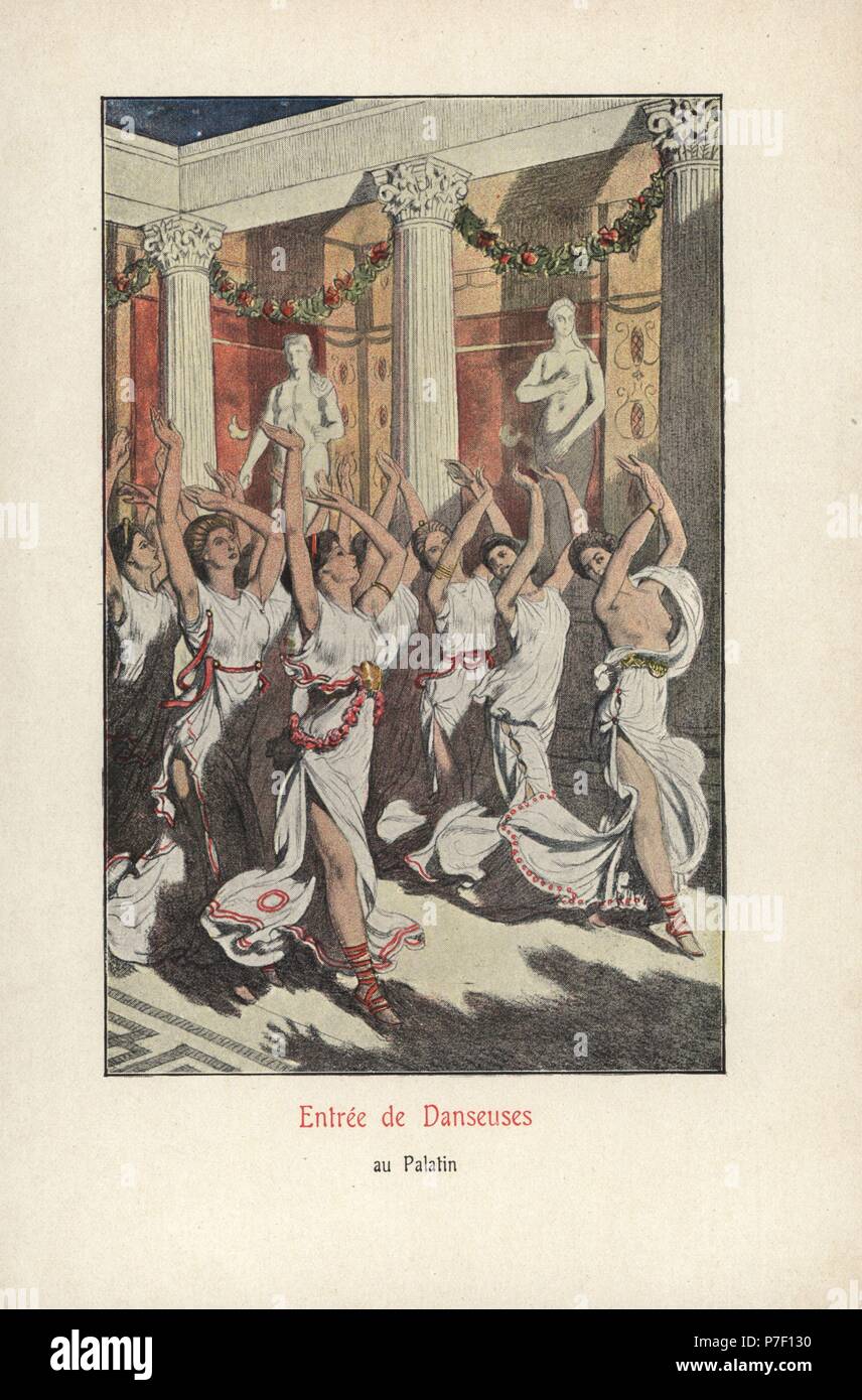 Entrance of the women dancers to the Palatine, Rome. Colour printed ...