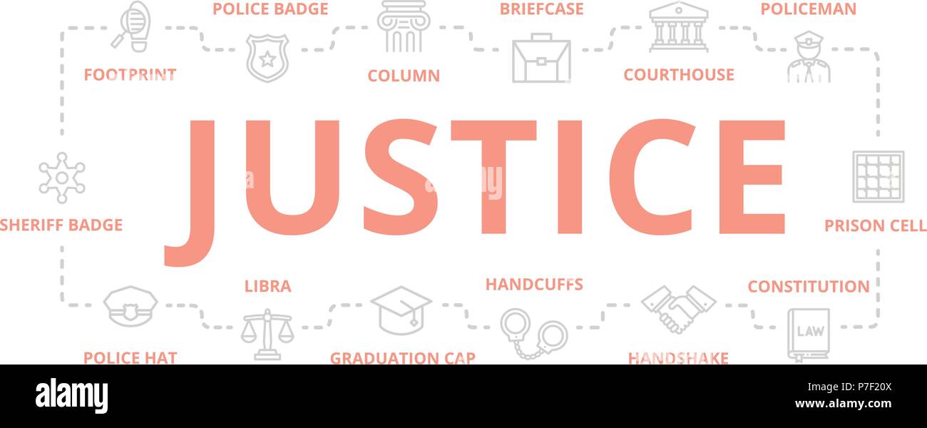 Set of vector crime, law, police and justice thin line banner for ...
