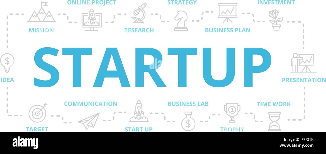 Set of vector startup and business thin line banner for design concept ...