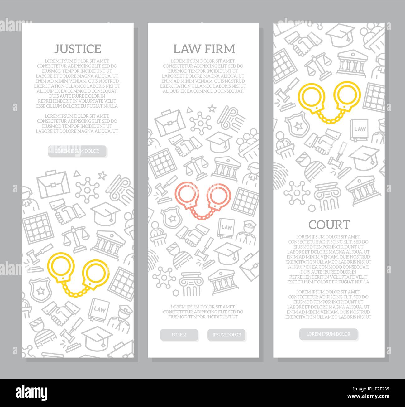 Set of vector crime, law, police and justice vertical banners with icon ...