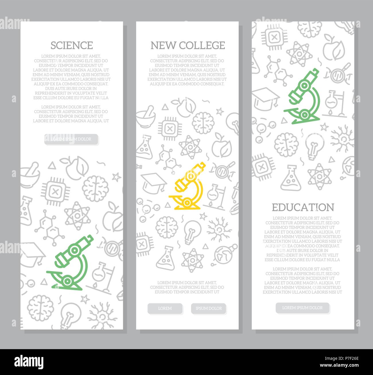 Set of vector science and research vertical banners with icon pattern ...