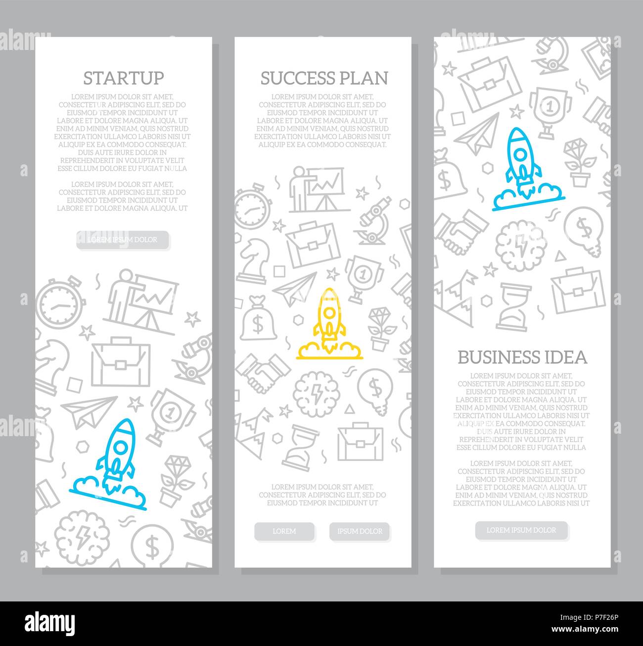 Set of vector startup and business vertical banners with icon pattern ...