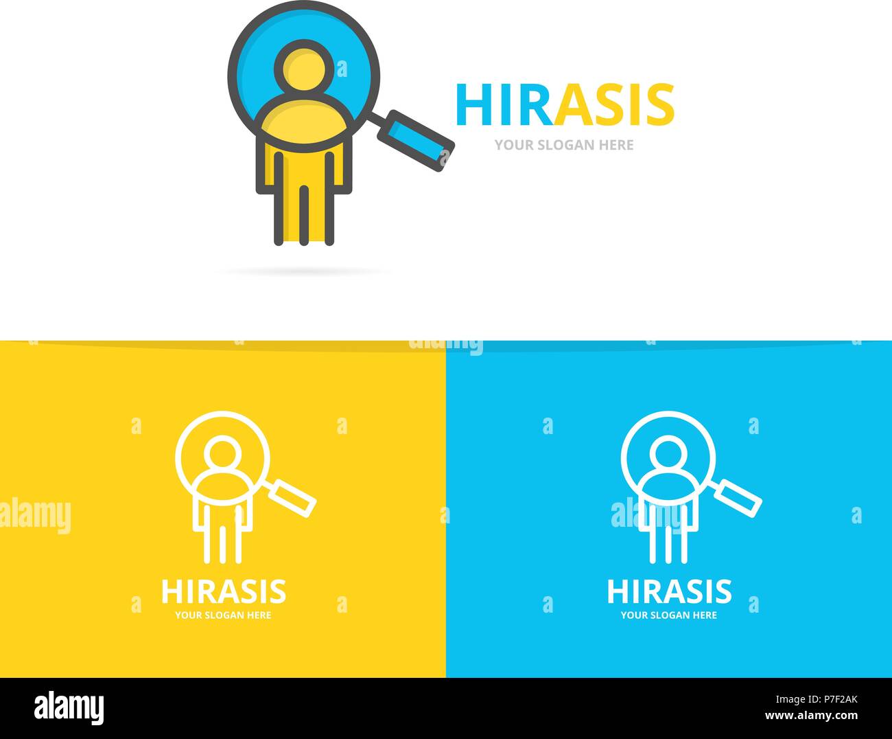 Simple man with magnifier, search employees, SEO logo design template ...