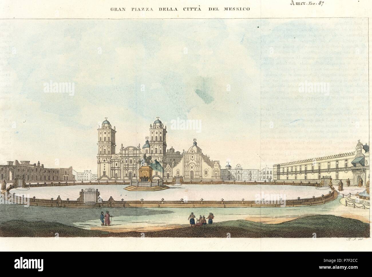 View of the Grand Plaza of Mexico City, circa 1820. Handcoloured ...