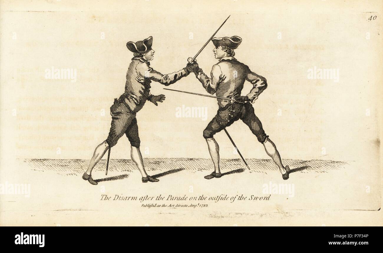 Gentleman fencer performing the disarm after parrying on the outside of ...