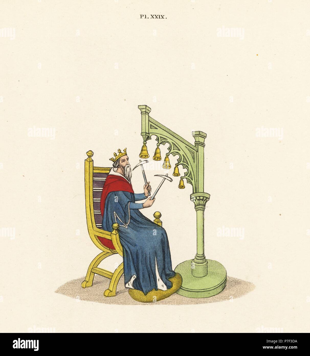 King David playing handbells with hammers from a 14th century ...