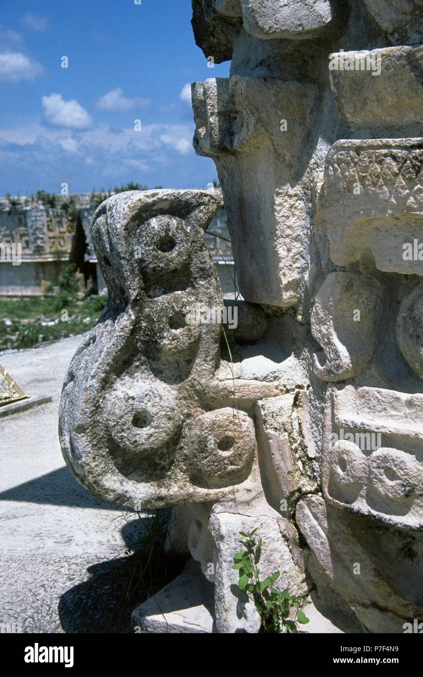 Mayas. Uxmal city. Classical period. Great Pyramid. Chaac masks. Detail ...