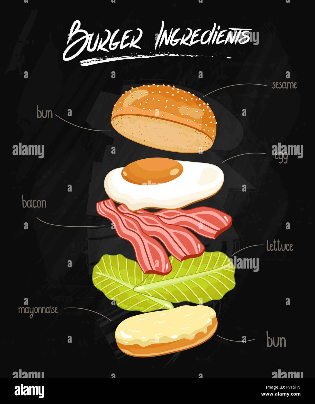 Burger Ingredients on Chalkboard Stock Vector Image & Art - Alamy
