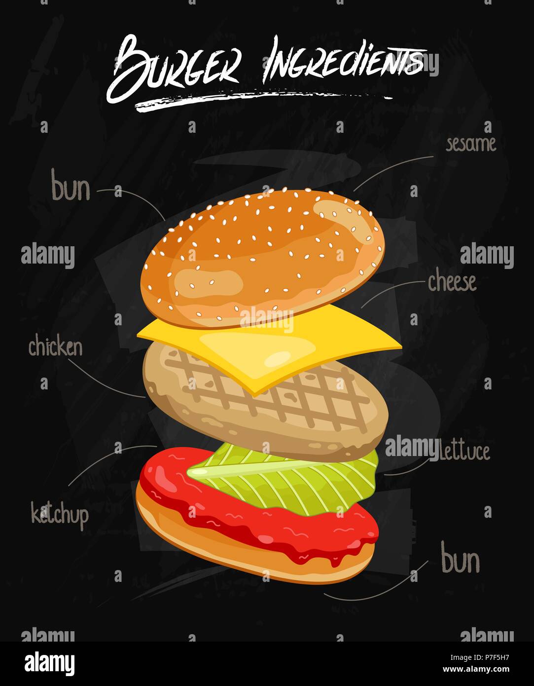 Burger ingredients restaurant menu background Stock Vector Images - Alamy