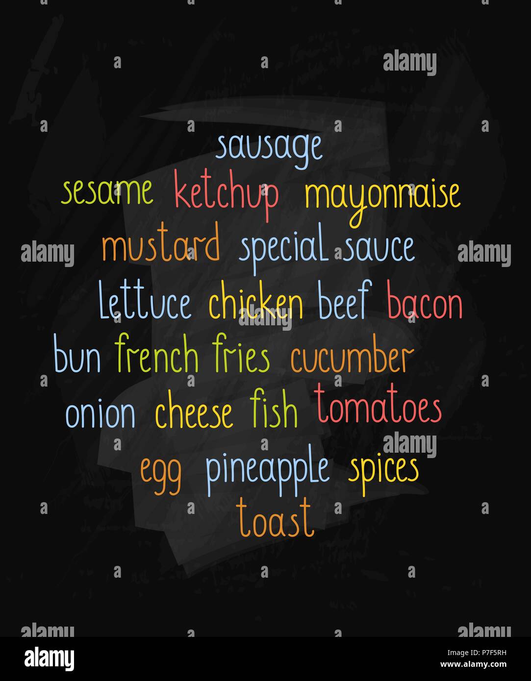 Burger Ingredients Lettering on Chalkboard Stock Vector Image & Art - Alamy