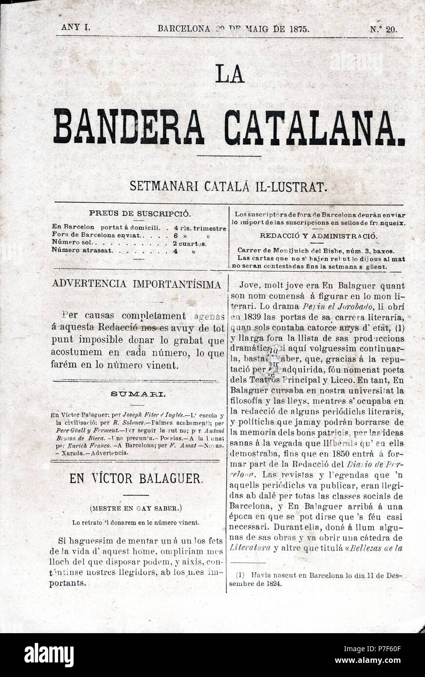 Portada del semanario ilustrado "La Bandera Catalana", editado en ...
