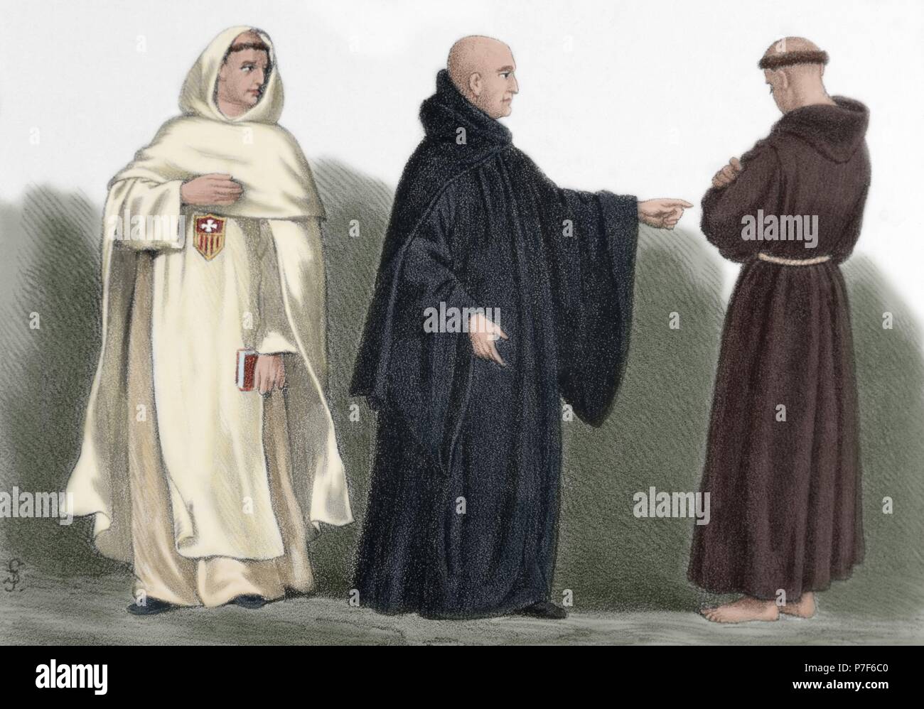 Religious orders in the Middle Ages. From left to right, religious of ...