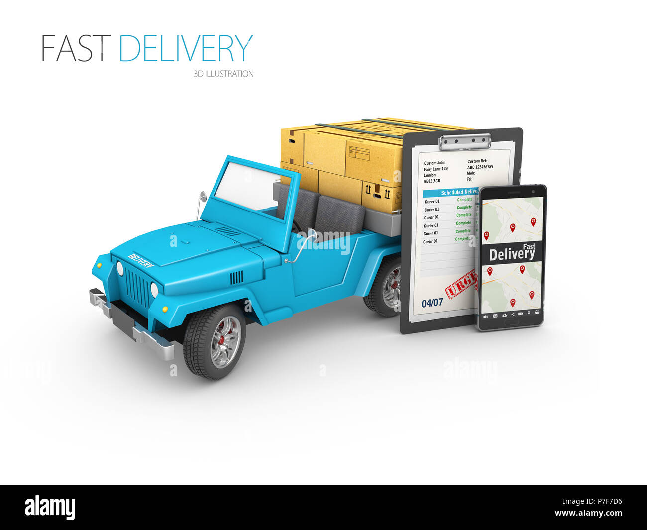 Express Delivery, Fast deliverycar 3d illustration isolated white Stock ...