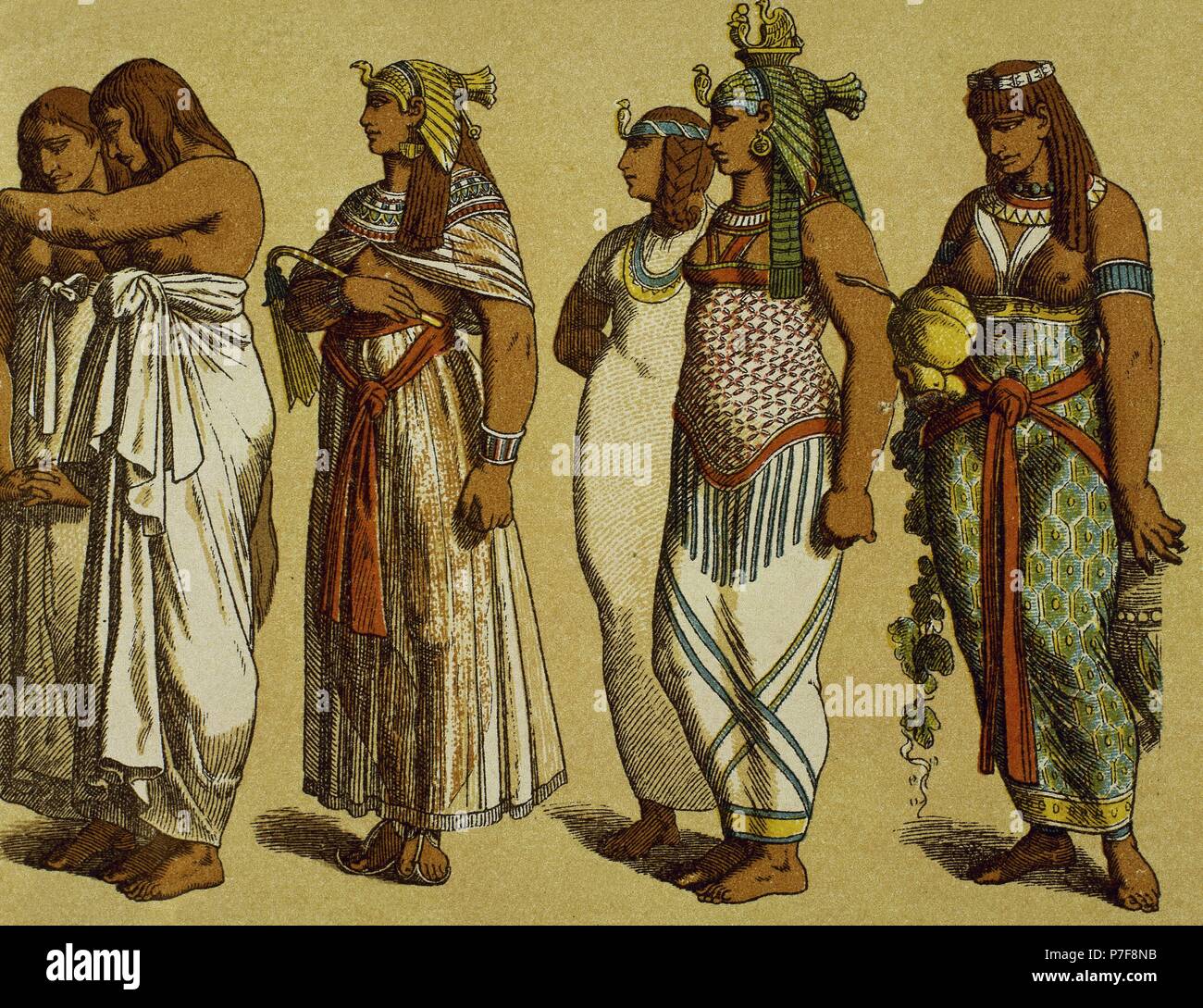 Egypt. First wifes of the pharaoh. Engraving. Color Stock Photo - Alamy