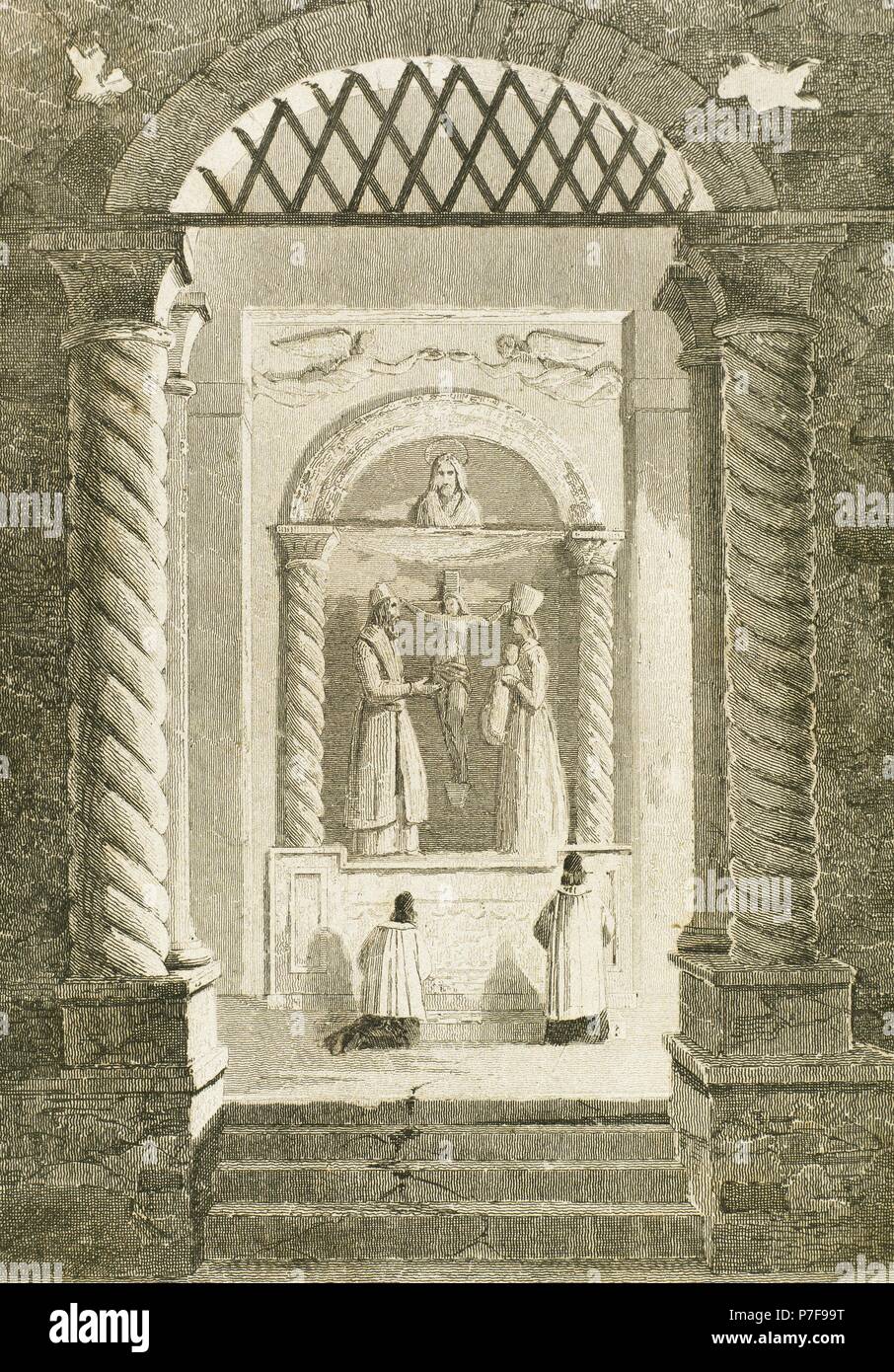 Poland. Krakow. Wieliczka Salt Mine. Engraving depicting a chapel built ...