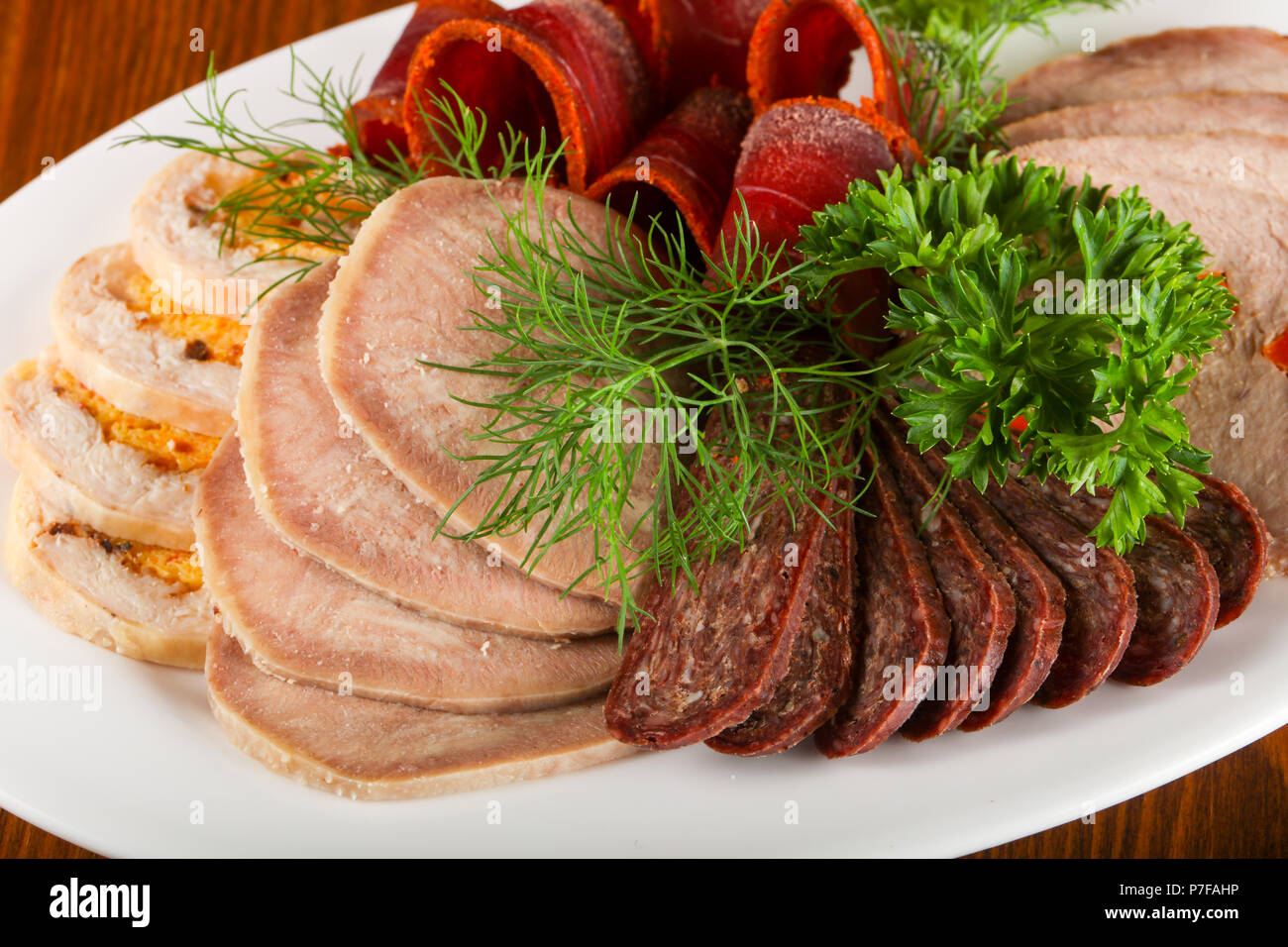 Meat plate - tongue, beef, chicken Stock Photo - Alamy