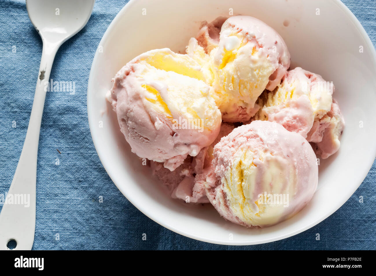 Raspberry ice cream with meringue pieces and clotted cream dairy ice ...