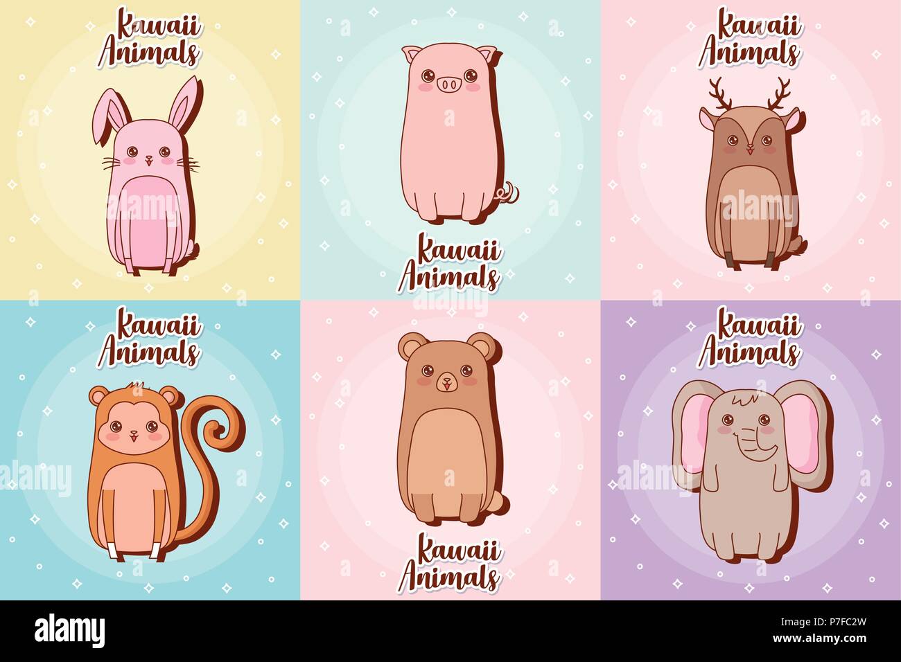 icon set of kawaii animals over colorful squares, vector illustration ...