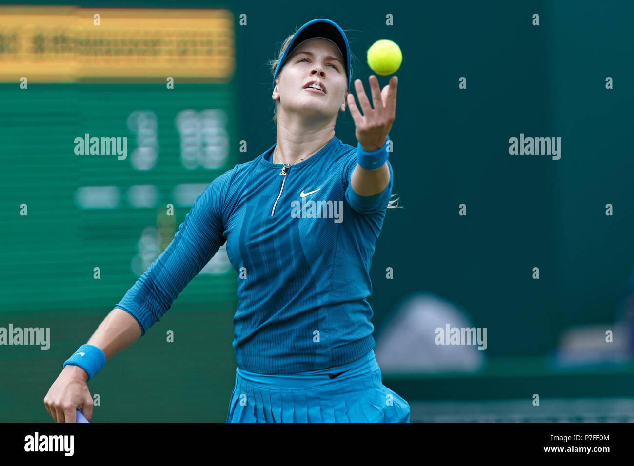Canadian tennis player Eugenie Bouchard (Genie Bouchard) tosses a ...