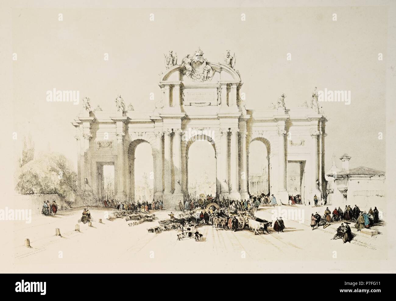 Puerta de Alcalá. Anónimo. Grabados México, Madrid Stock Photo - Alamy