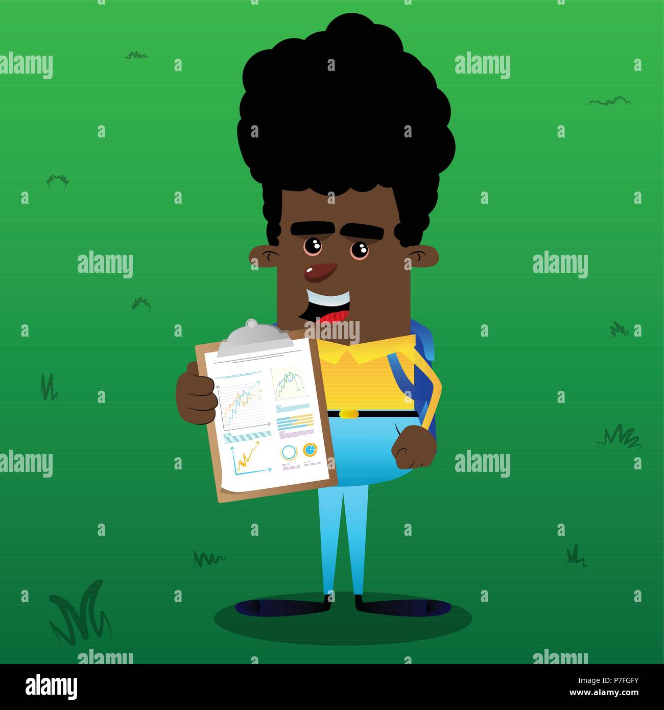 Schoolboy shows finance report. Vector cartoon character illustration ...