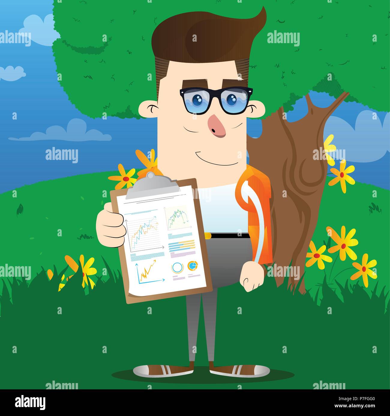 Schoolboy shows finance report. Vector cartoon character illustration ...