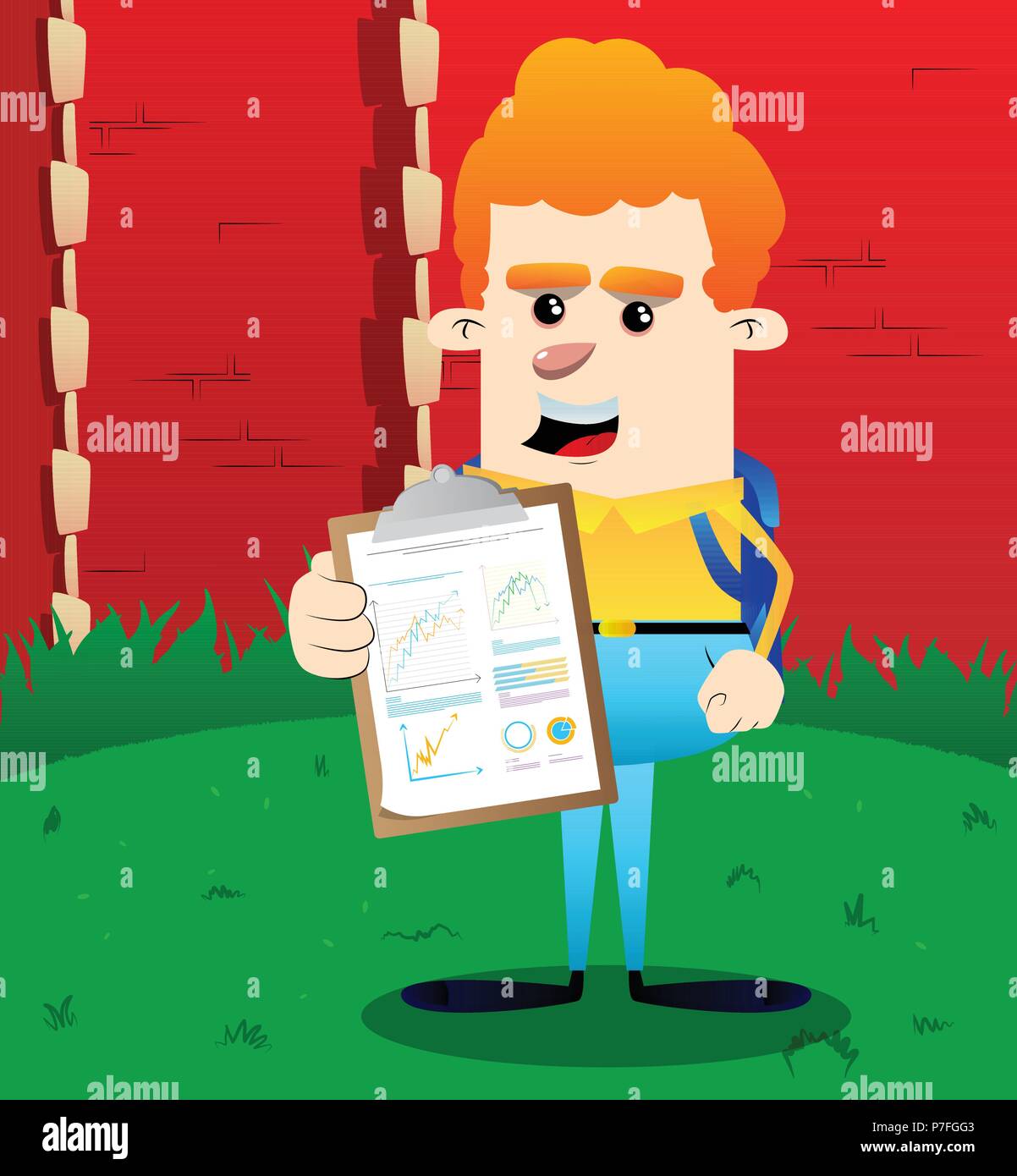 Schoolboy shows finance report. Vector cartoon character illustration ...