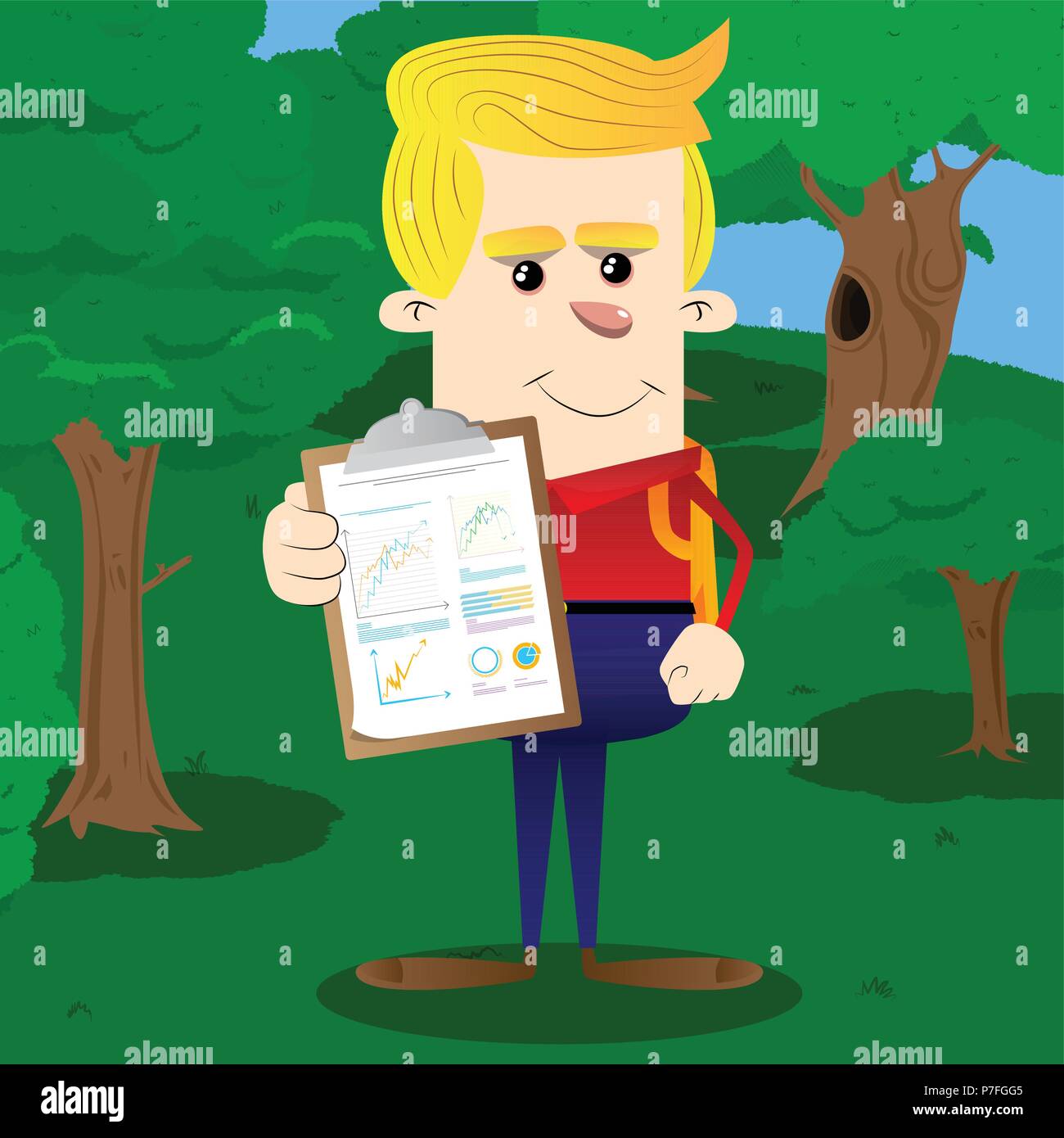 Schoolboy shows finance report. Vector cartoon character illustration ...
