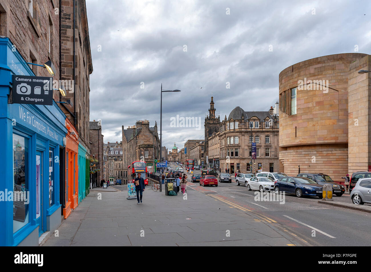 Edinburgh, Scotland - April 2018: Historic buildings alongside of ...